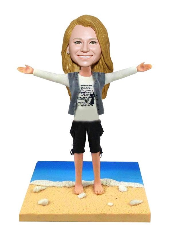 Custom Beach Bobblehead Walking by The Sea – Abobblehead.com