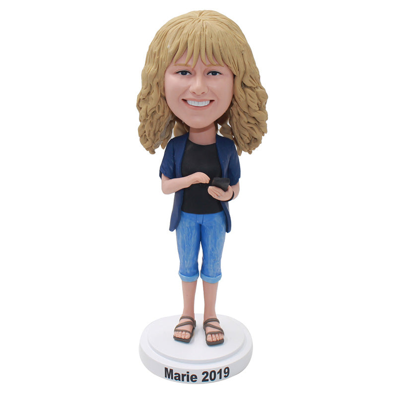 Custom Blonde Beauty Bobbleheads Holding A Mobile Phone, Make Your Own ...
