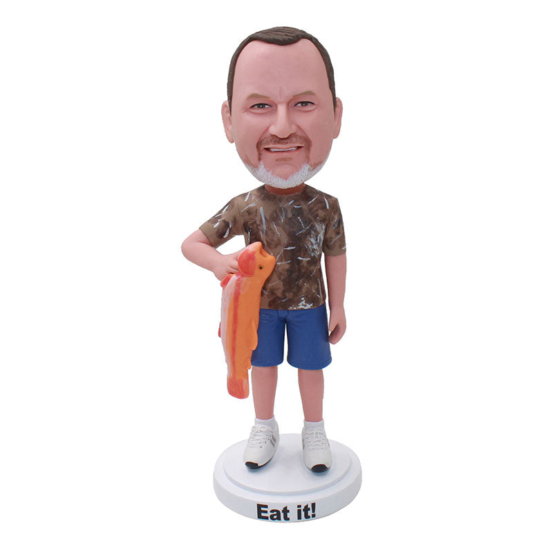 Personalized Fisherman Bobblehead With Fish, Custom Made Fisher Man Bo ...