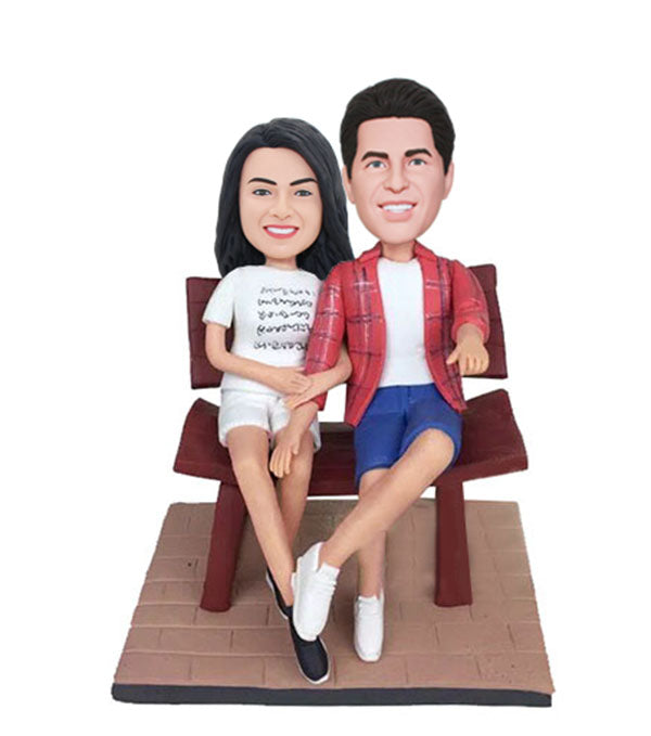 Custom Lovers Bobbleheads Sitting on the Bench – Abobblehead.com