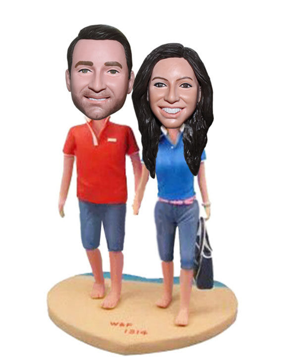 Personalized Bobblehead Beach Couple, Custom Barefoot Couple Figurines ...