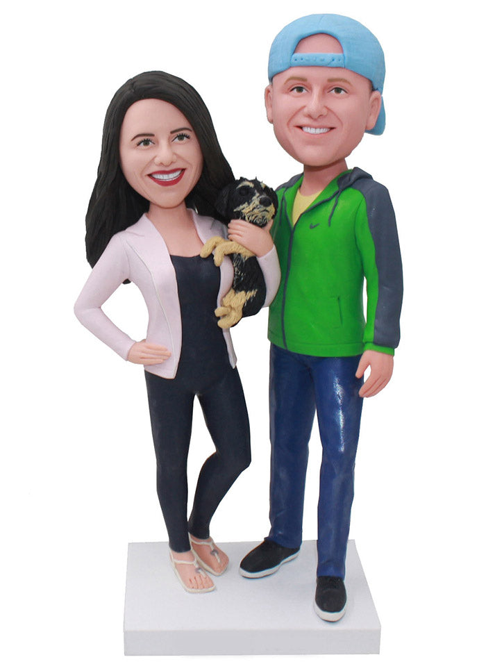 Custom Bobblehead Couple With Dog, Personalized Anniversary Couple ...