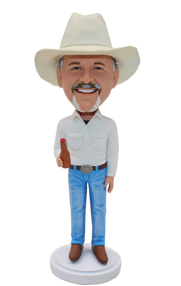 Custom Cowboy Bobbleheads With Beer Bottle Gifts For Men – Abobblehead.com