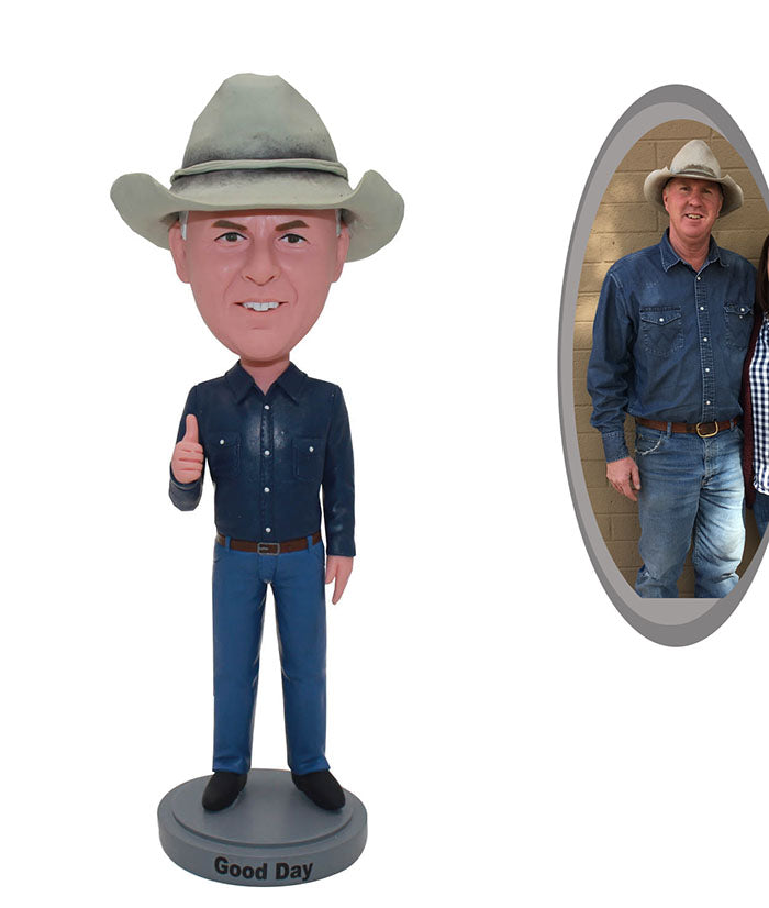 Custom Cowboy Bobblehead Thumbs Up From Your Photos – Abobblehead.com