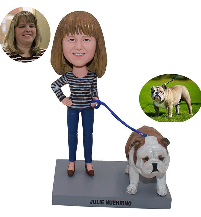 Custom Woman Walking Dog Bobblehead, Personal Bobblehead Dog And Owner ...
